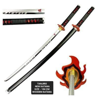 104 cm - Fire Tanjiro - Demon Slayer - Life Size Wooden Katana – Happy ...